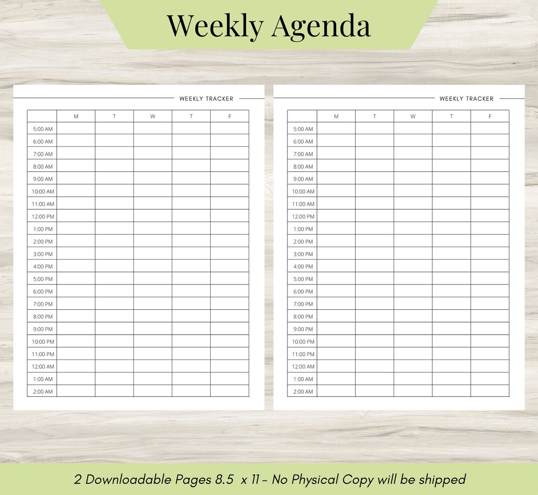 Printable Weekly Hourly Agenda: Productivity Planner (PDF) - Etsy