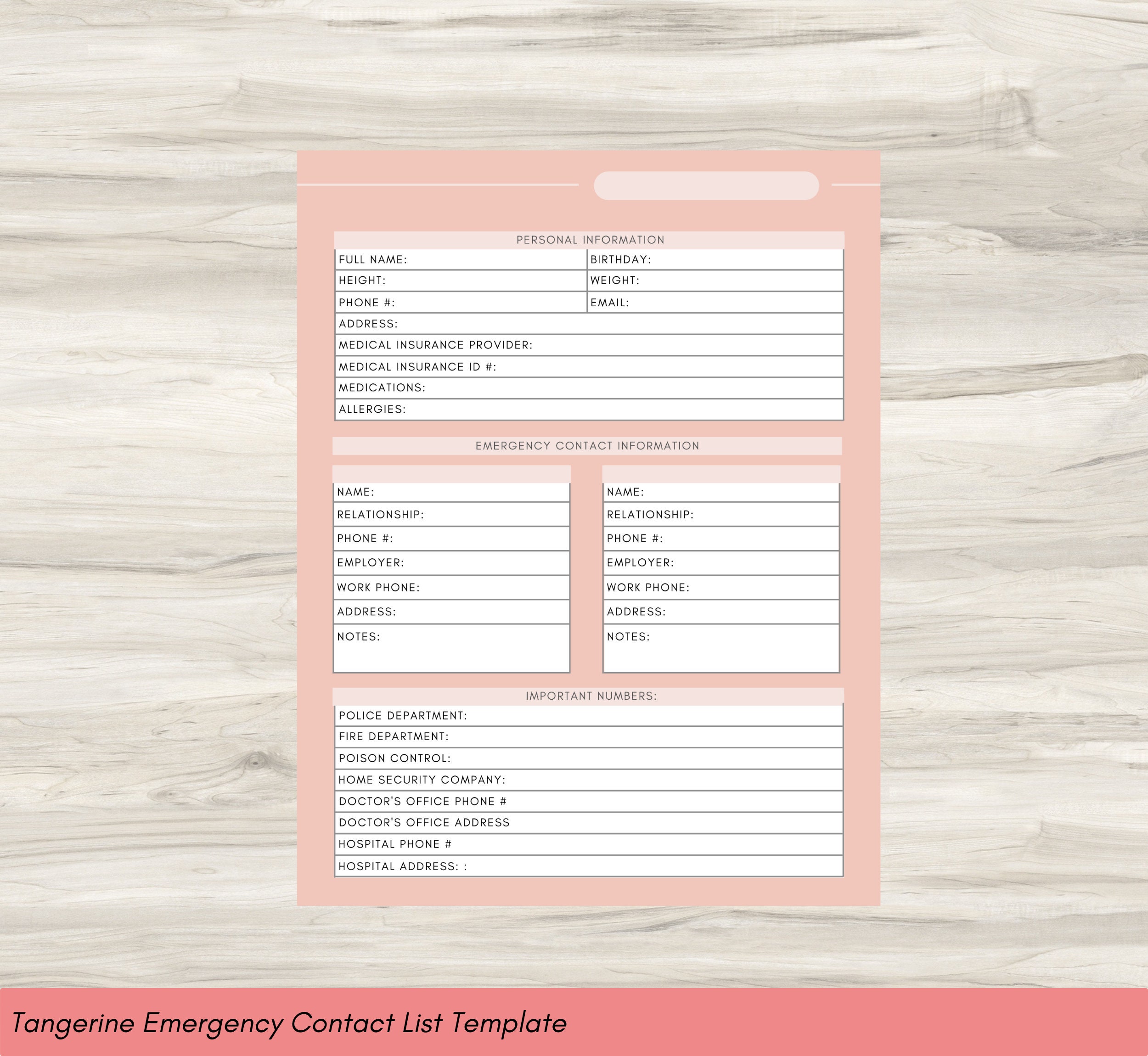 Emergency Contact List Emergency Contact Sheet Emergency Kit | Etsy