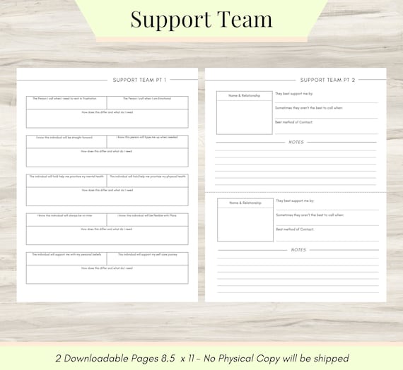 Support Team Sheets for Mental Health Therapy Journal | Etsy
