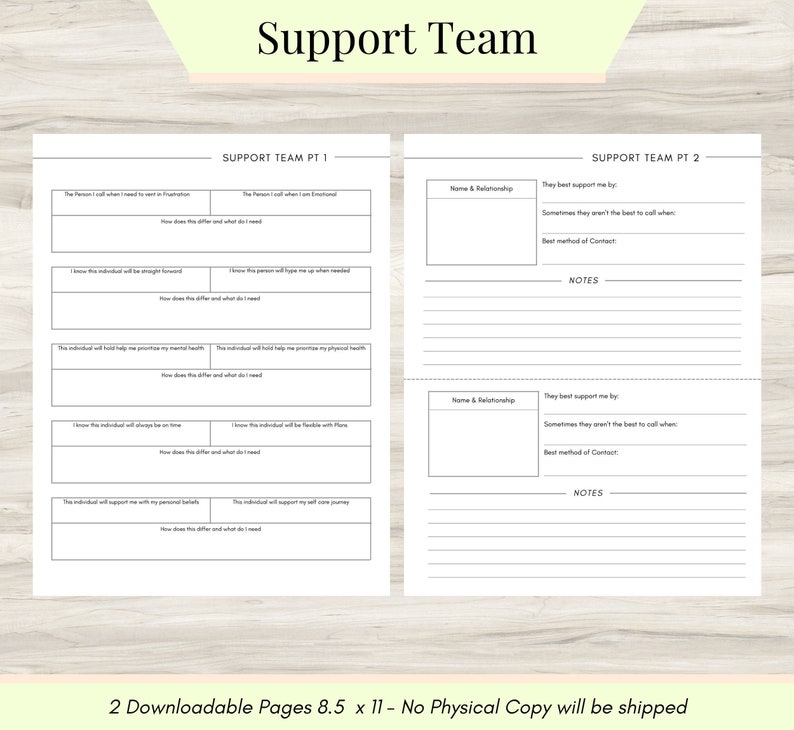 Support Team Sheets for Mental Health Therapy Journal | Etsy
