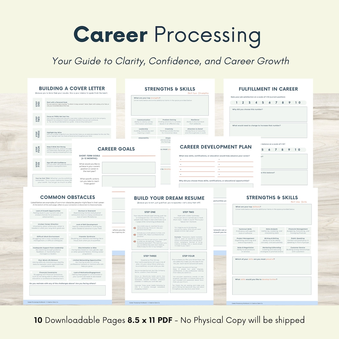Career Processing Workbook, Resume Builder, Cover Letter, Job Searching, Career Coach Resources ...