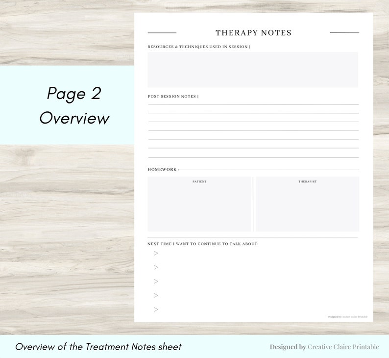 Treatment Note Sheets Provider Worksheet Therapist Note - Etsy