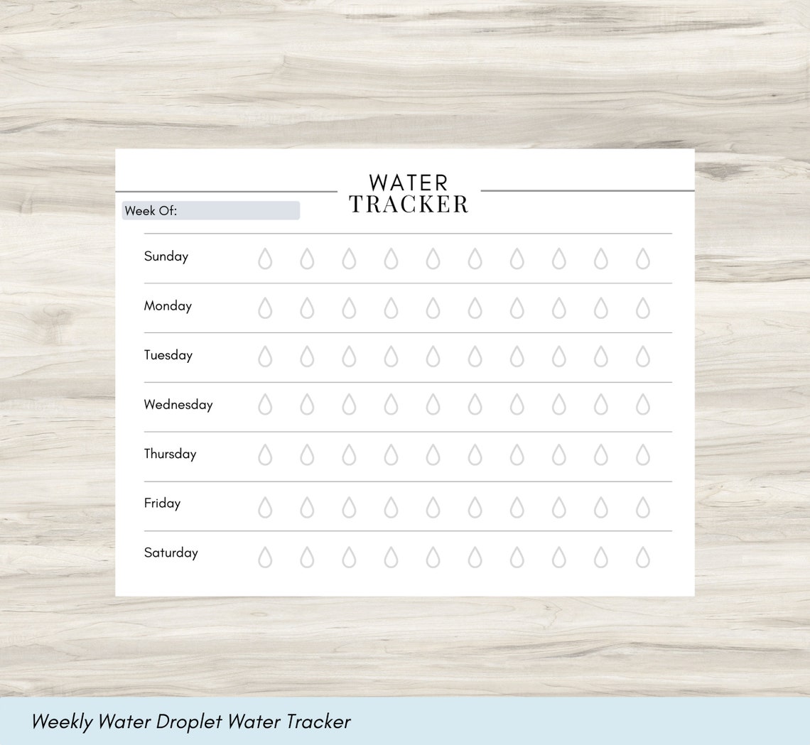 Printable Water Tracker. Recording Hydration Hydration | Etsy