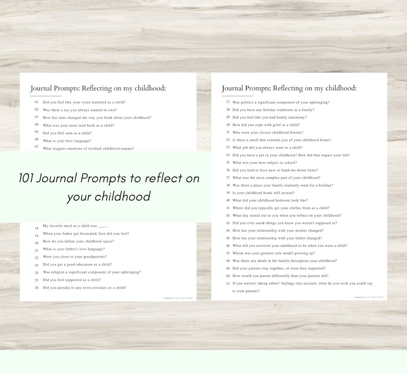 101 Childhood Reflection Journal Prompts Mental Health - Etsy