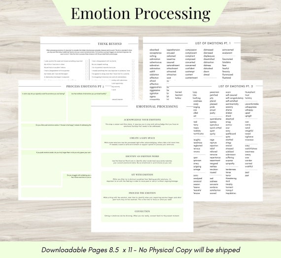 Emotion Processing Emotion List With Breakdown Worksheets - Etsy