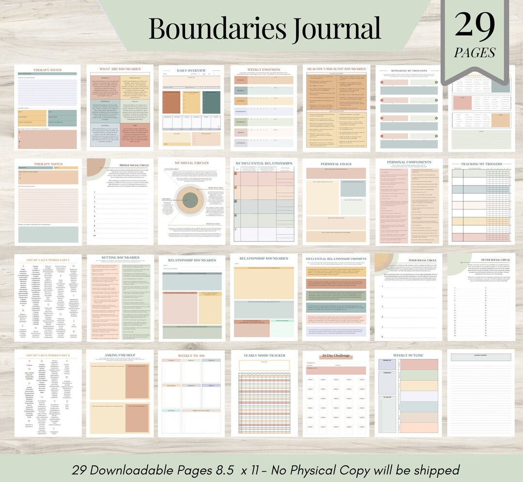 Boundaries Journal: Therapy Worksheets, Self-care Prompts | Mental ...