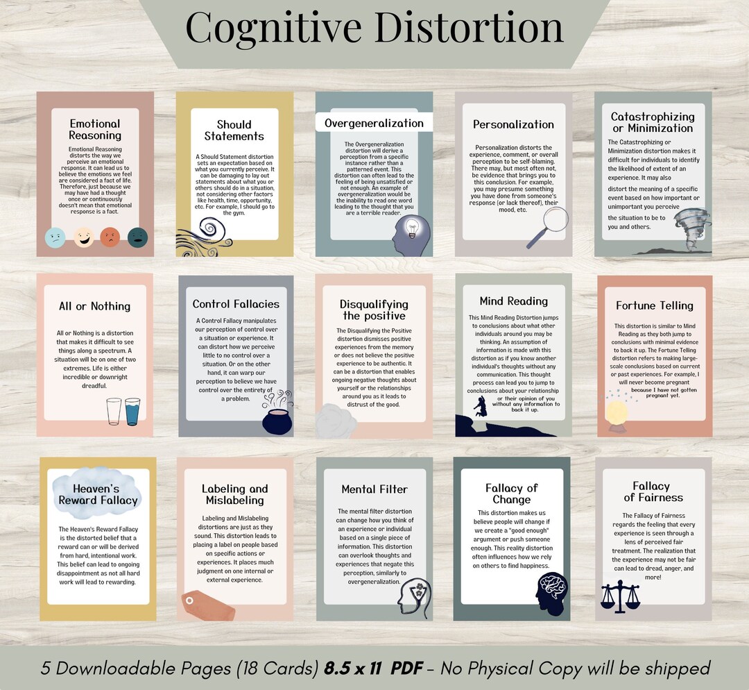 Cognitive Distortion Flash Cards CBT Cards Cognitive - Etsy