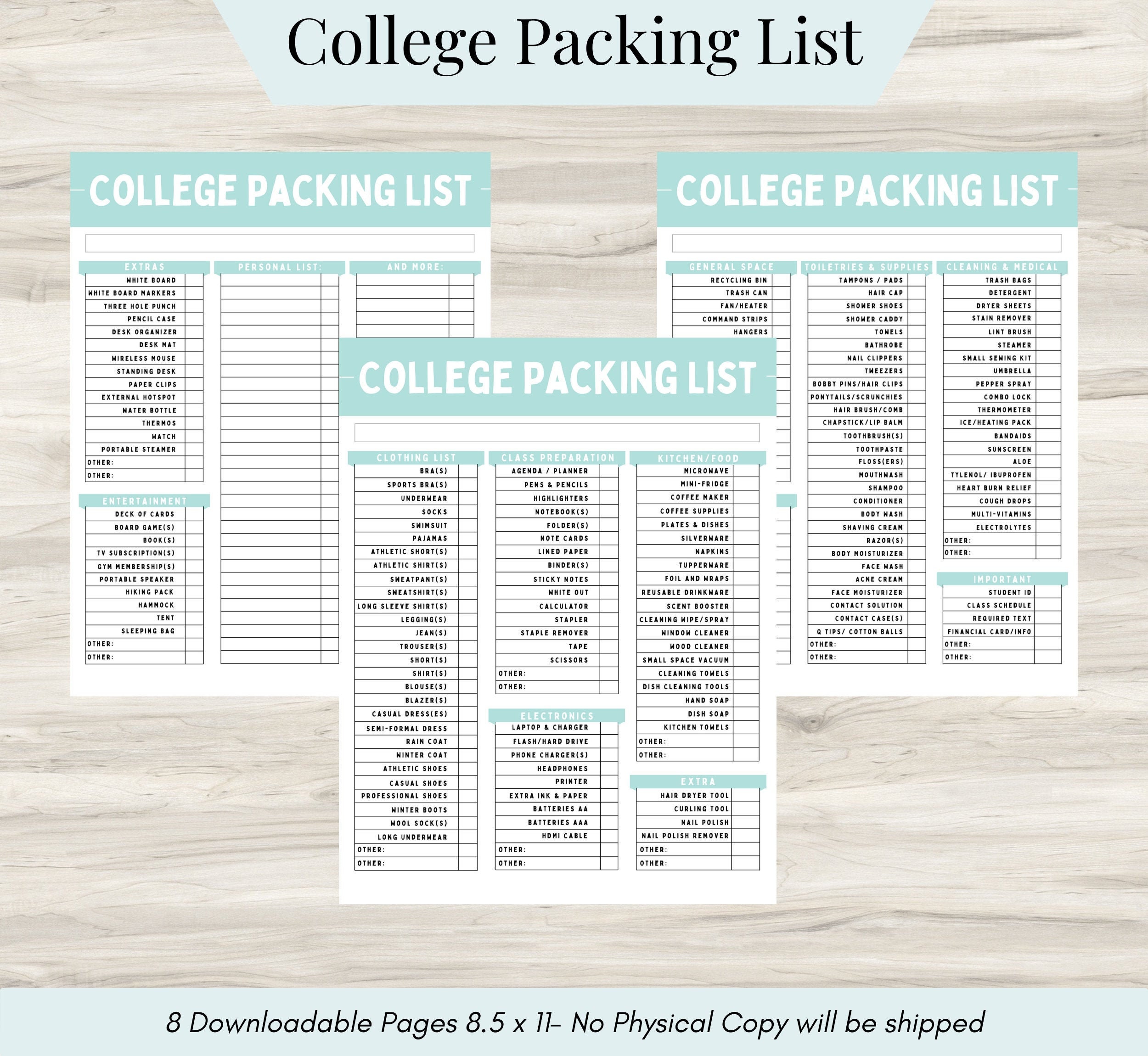 College Packing List Printable | Dorm Room Checklist for Students ...