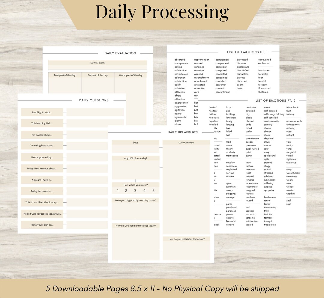 Daily Thought Processing Journal Pages for Daily Self Care, Daily ...