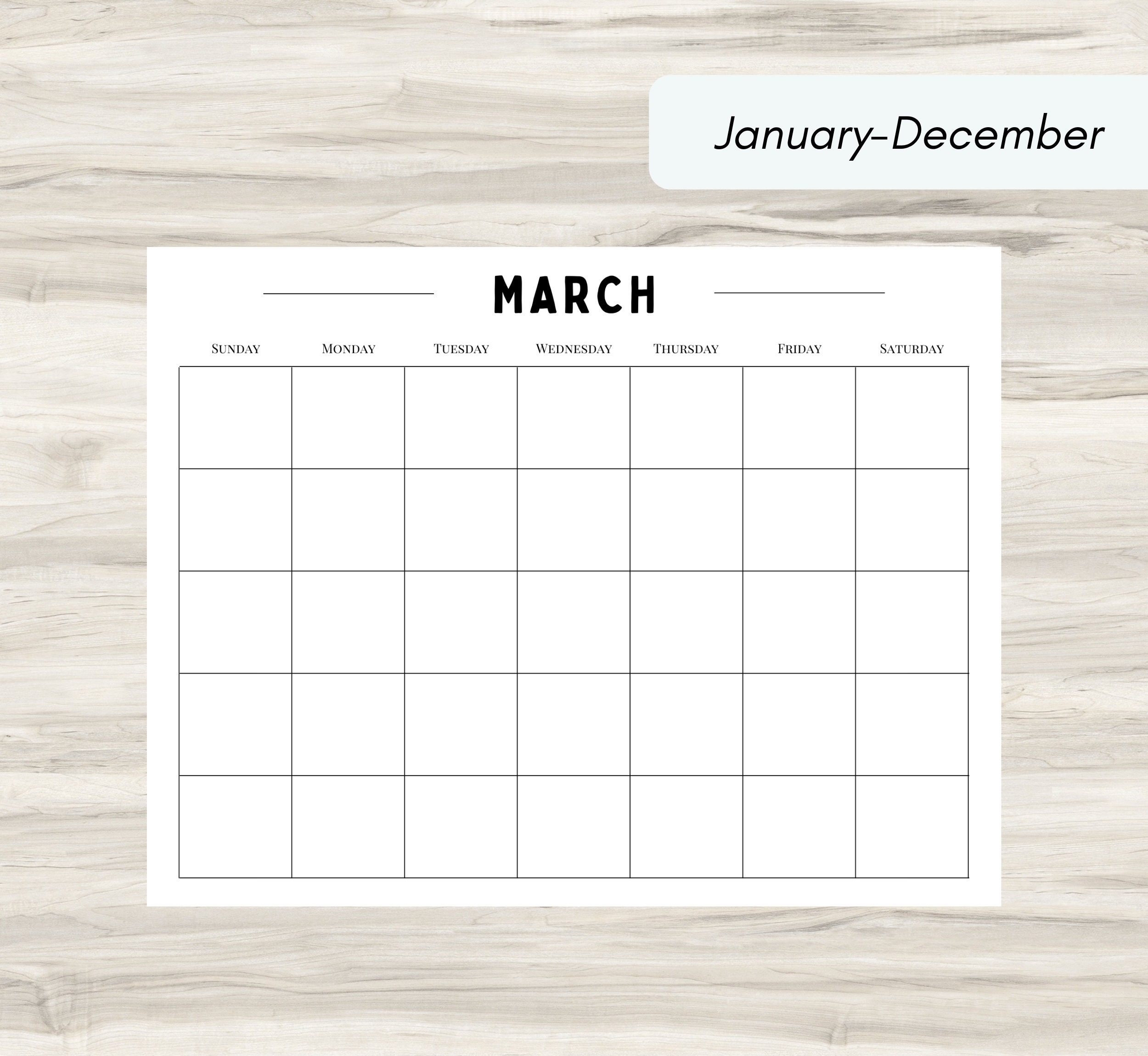 Monthly Blank Calendar Simple Calendar Calendar Planner - Etsy