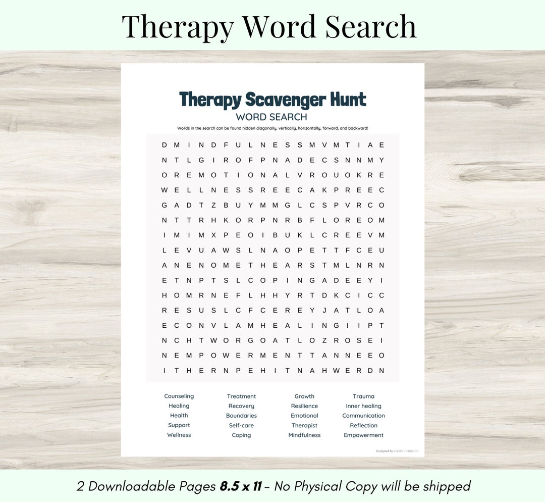 Therapy Word Search, Therapy Word Search Scavenger Hunt, Therapy Tools ...
