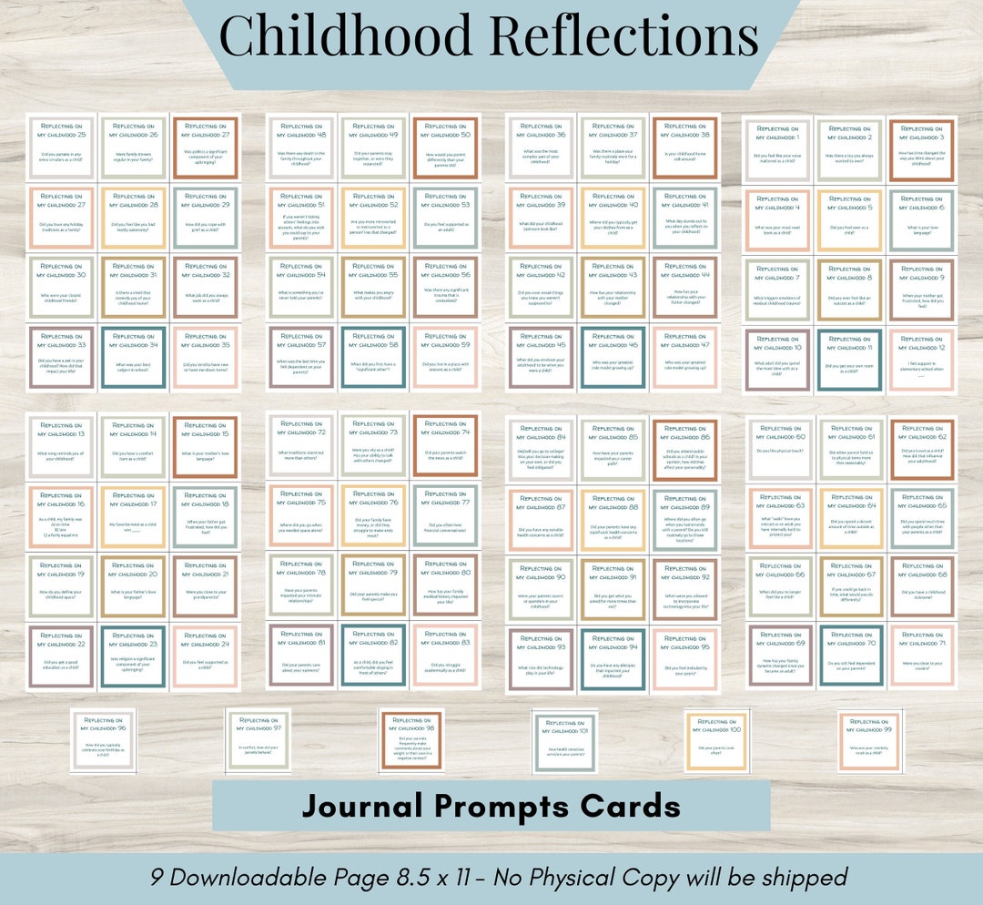 101 Childhood Reflection Journal Prompt Cards, Self Reflection, Mental ...