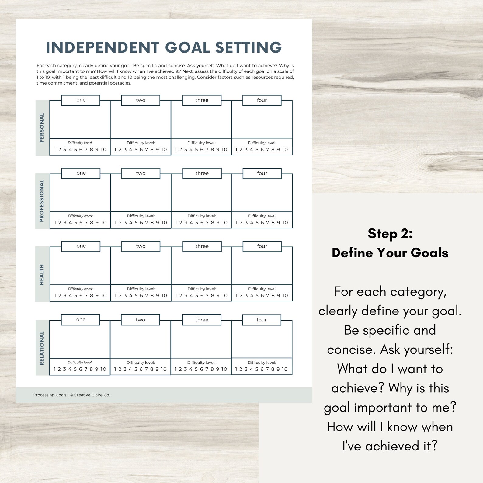 Comprehensive Independent Goal Setting Sheet: Personal, Professional ...