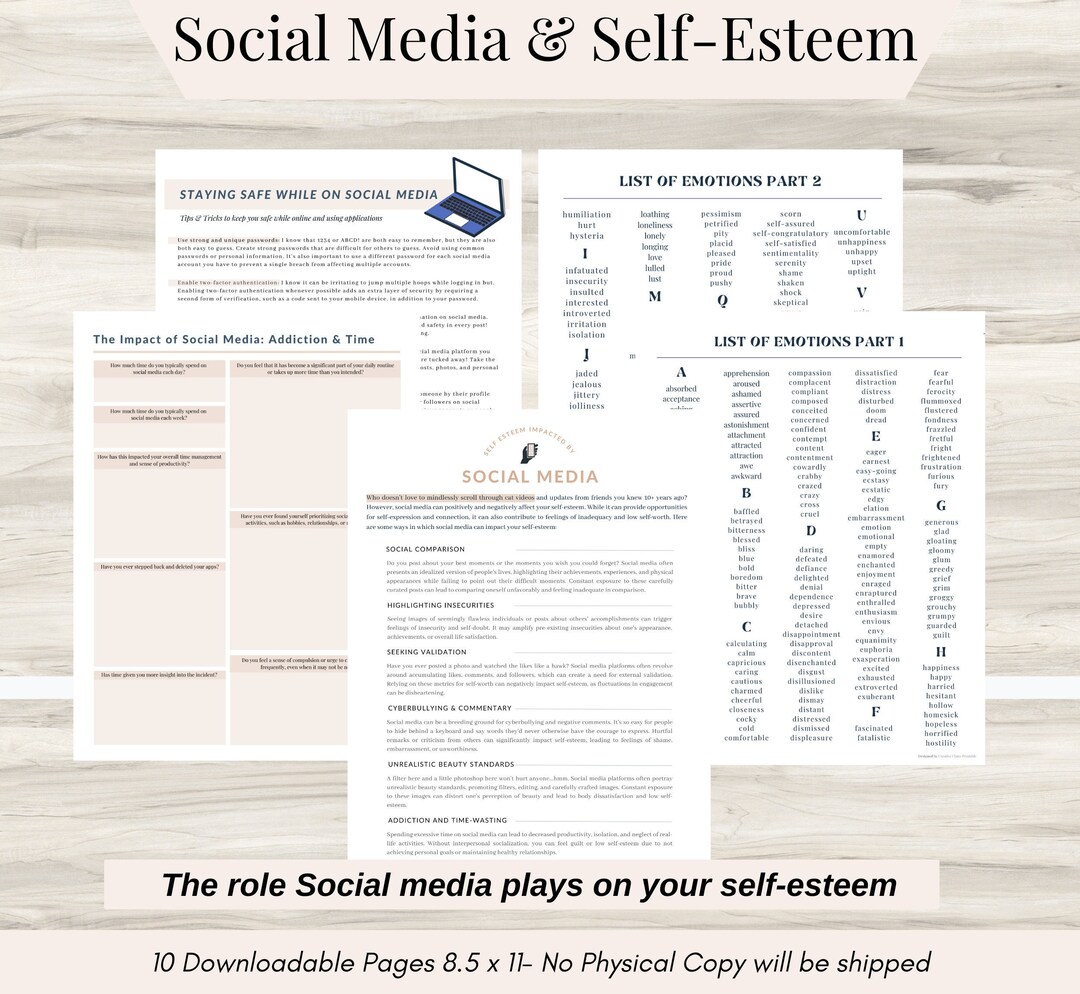 Social Media & Self-esteem Journal: Self-reflection Prompts (PDF) - Etsy