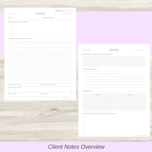 Client Note Sheets, Client Worksheet, Client Note Template, Client ...