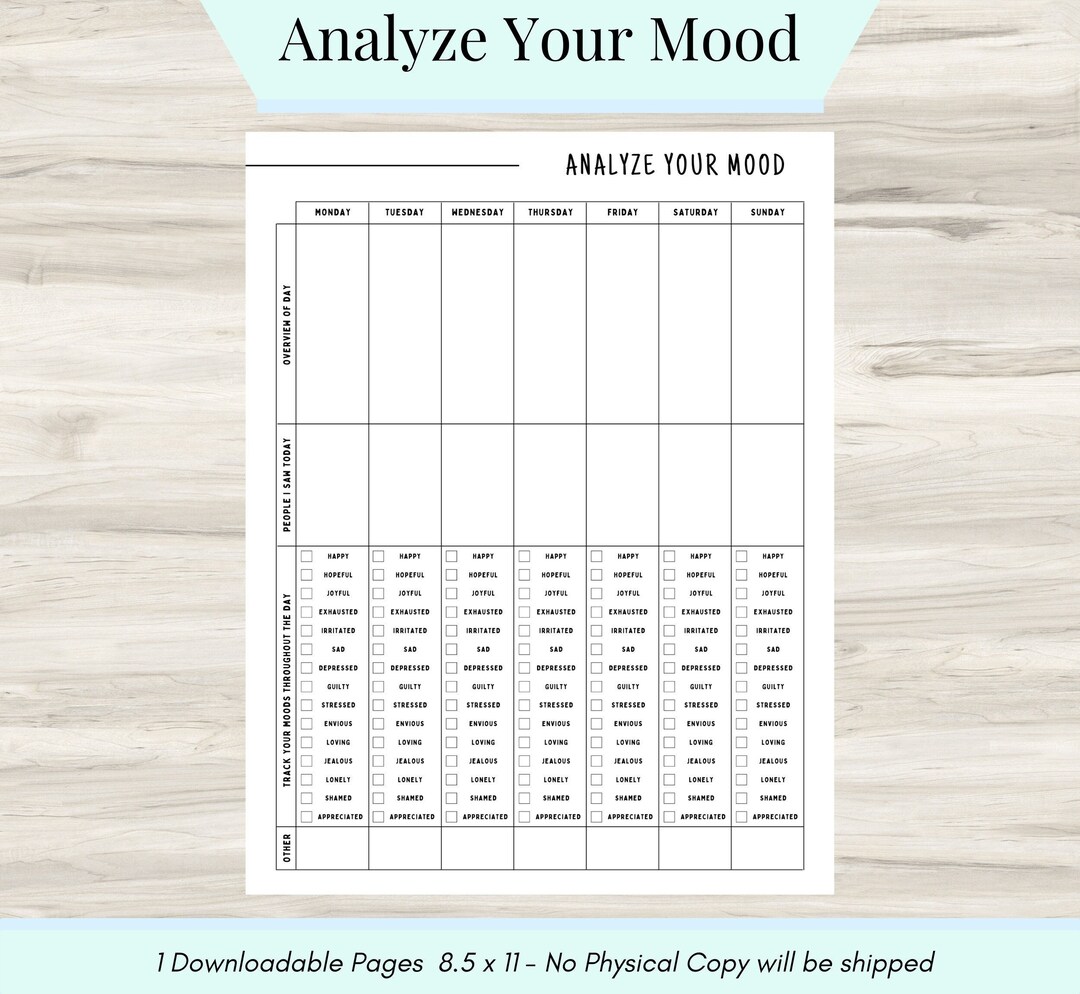 Analyze Your Mood, Weekly Mood Tracker, Mood Journal, Printable ...