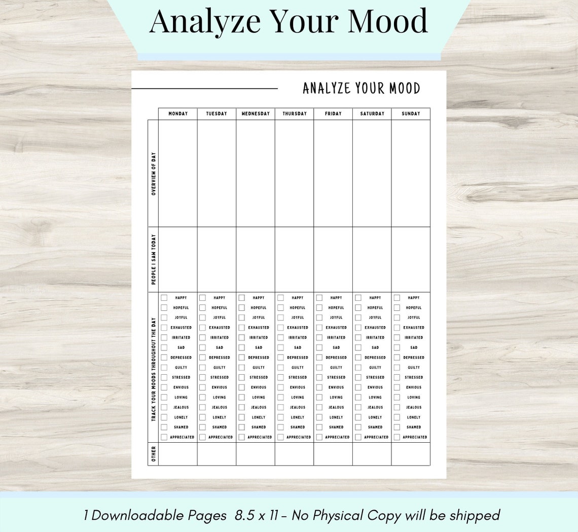 Analyze Your Mood Weekly Mood Tracker Mood Journal - Etsy
