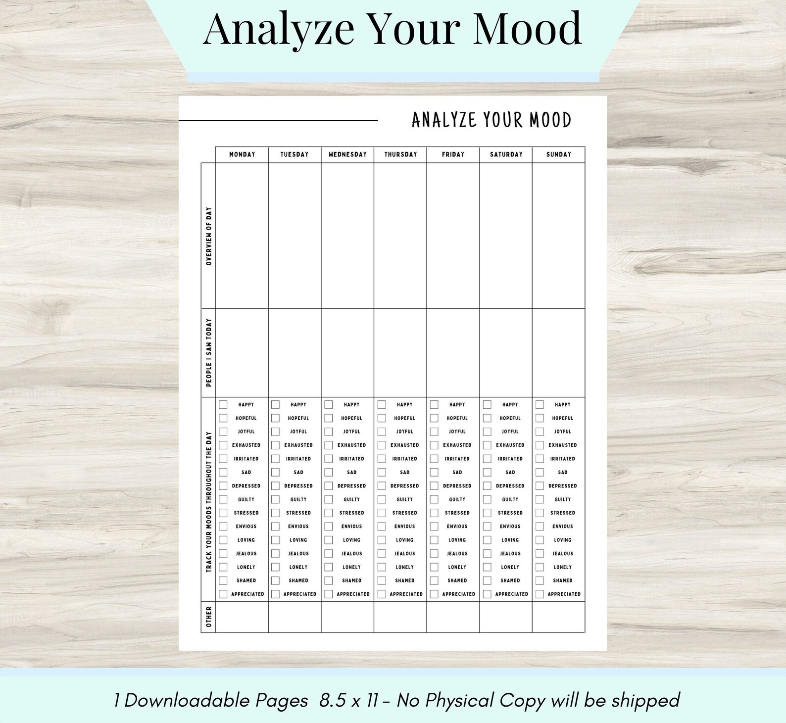Analyze Your Mood Weekly Mood Tracker Mood Journal - Etsy