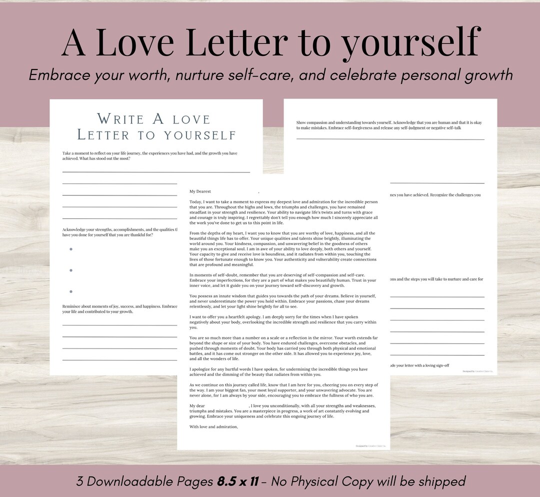 Self-love Letter & Affirmation: Personal Growth Journal (digital ...