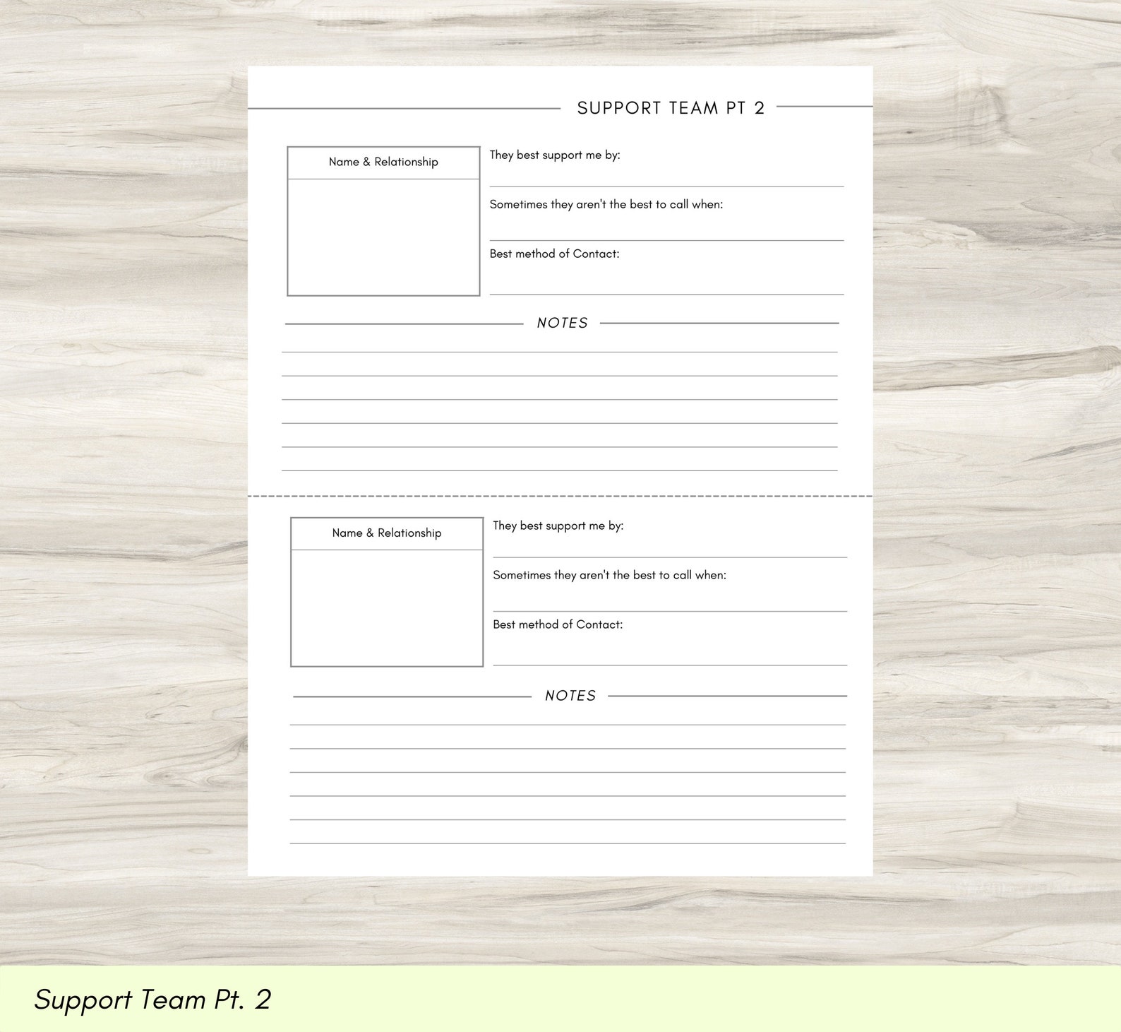 Support Team Sheets for Mental Health Therapy Journal | Etsy