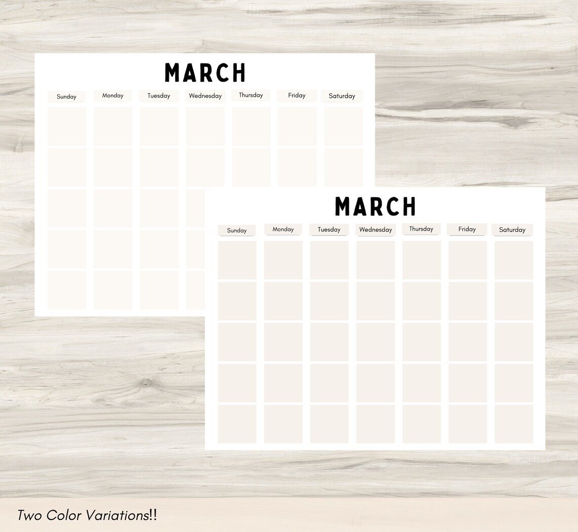 Monthly Blank Calendar Simple Calendar Calendar Planner - Etsy