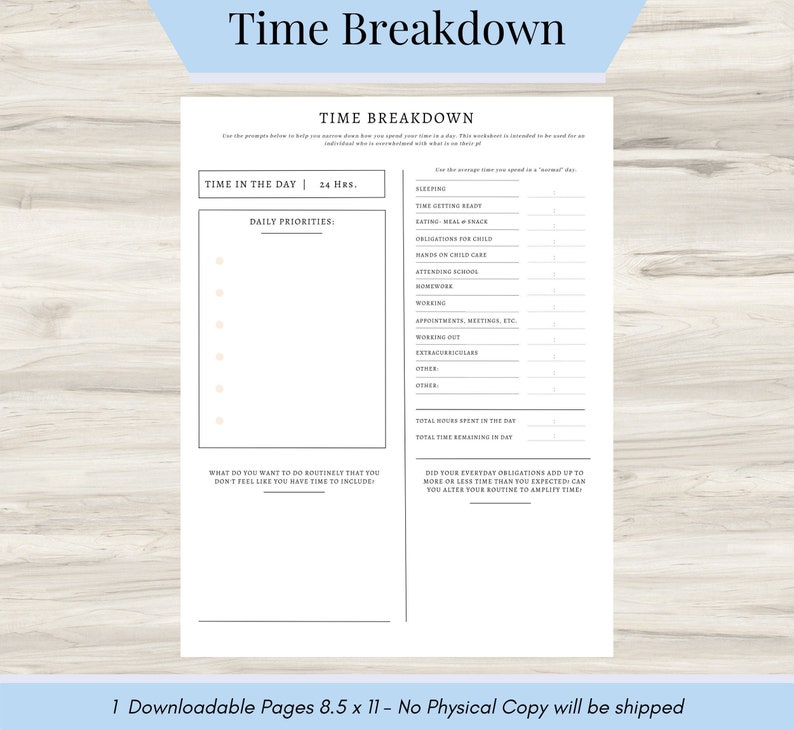 Time Breakdown Worksheet: Time Management Planner (PDF) - Etsy