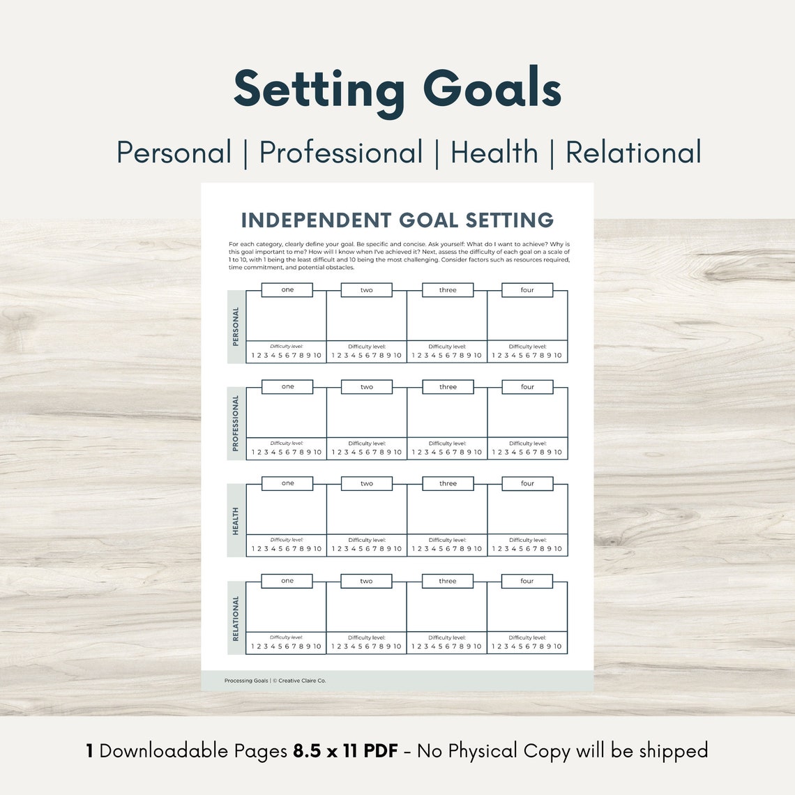 Comprehensive Independent Goal Setting Sheet: Personal, Professional ...