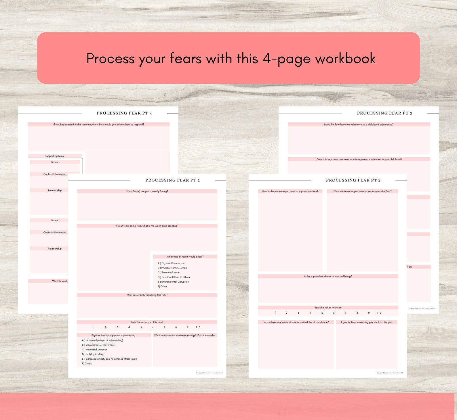 Fear Processing Journal Pages for Daily Self Care Mental - Etsy