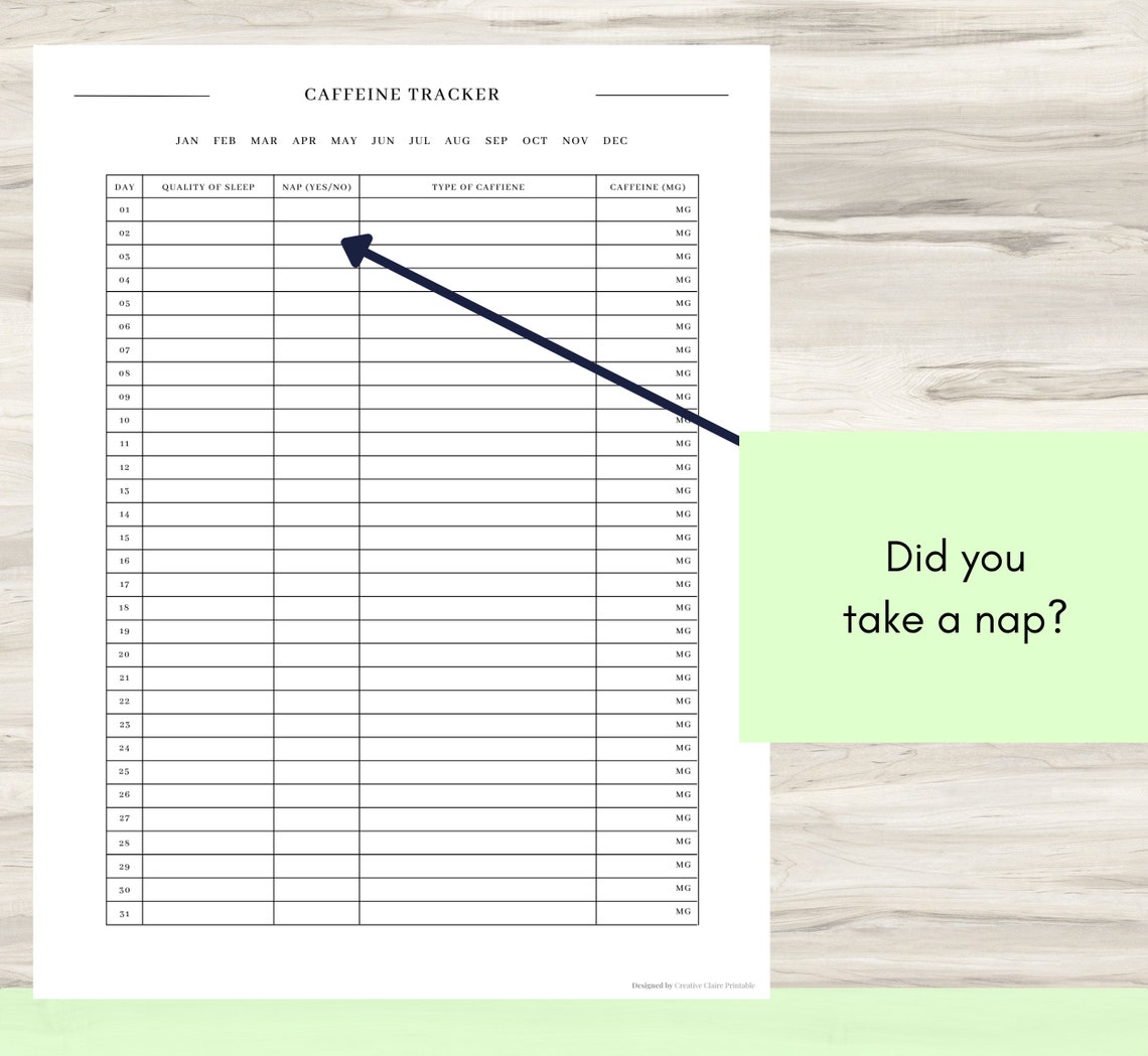 Caffeine Tracker Hydration Log Diet Log Chronic Illness - Etsy