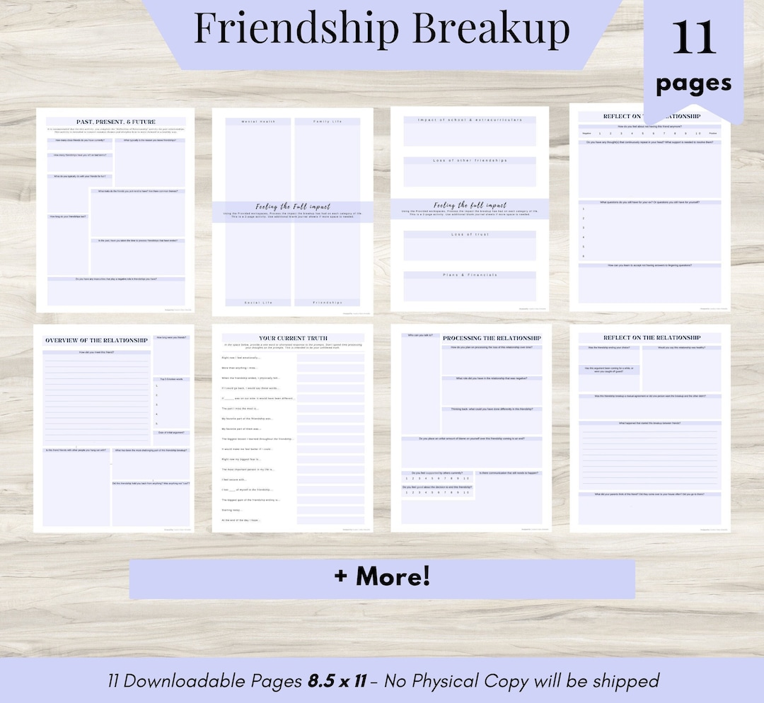 Friendship Breakup Journal: Self-care & Mental Health Worksheets (PDF ...