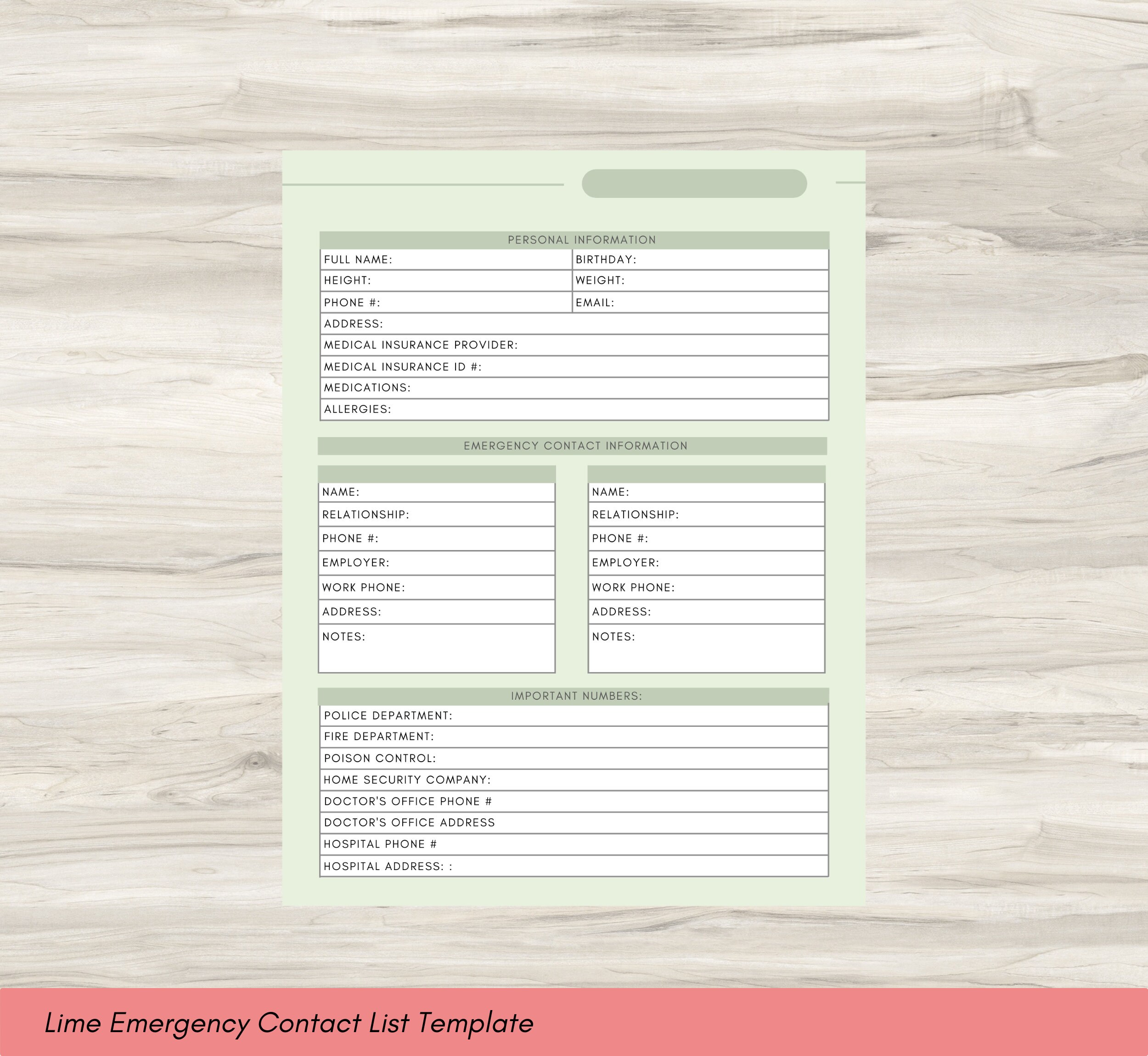 Emergency Contact List Emergency Contact Sheet Emergency Kit | Etsy