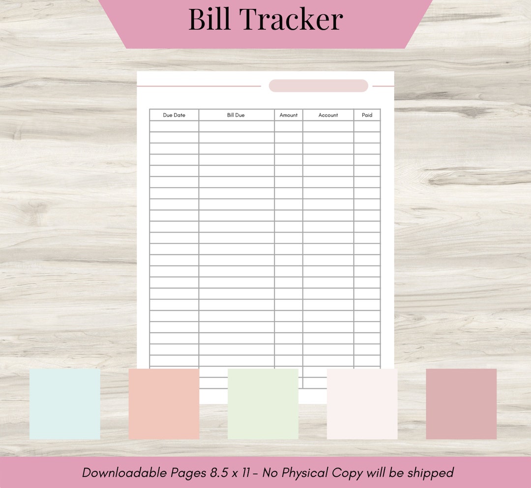 Bill Tracker Printable, Bill Template, Budget Planner, Finance Planner ...