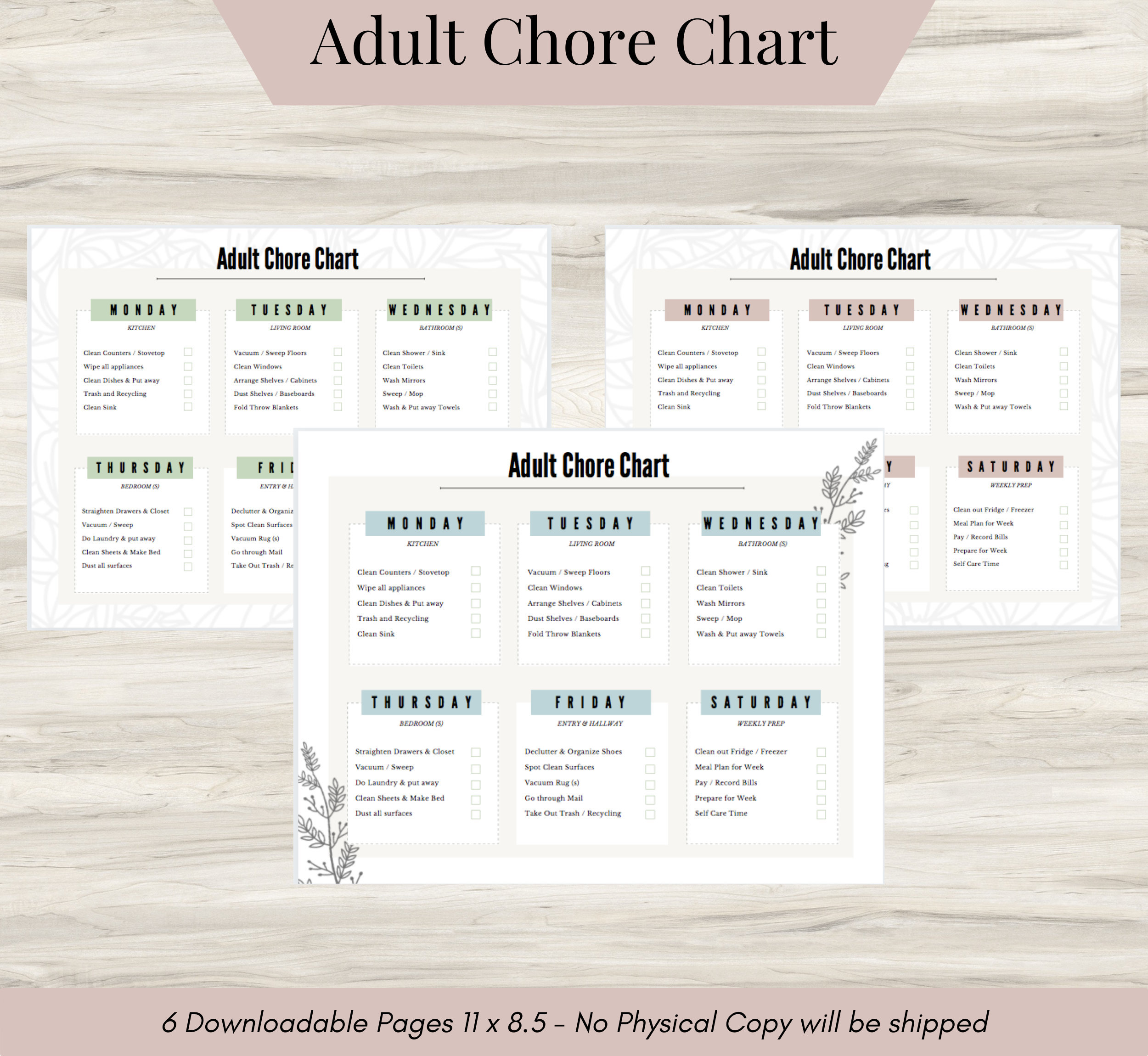 Chore Chart Printable Adult Chore Chart Cleaning Schedule | Etsy