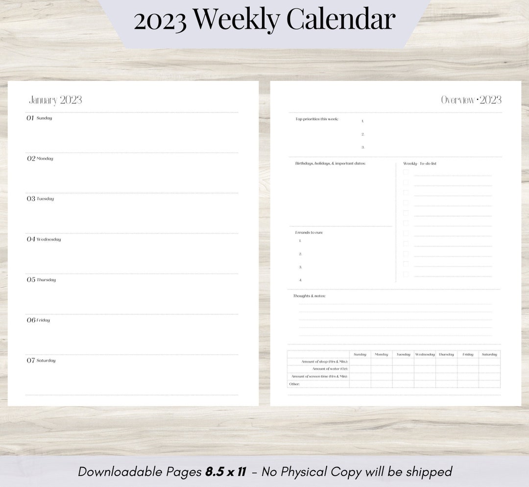 2023 Weekly Dated Calendar, 2023 Planner, 2023 Digital Calendar, 2023 ...
