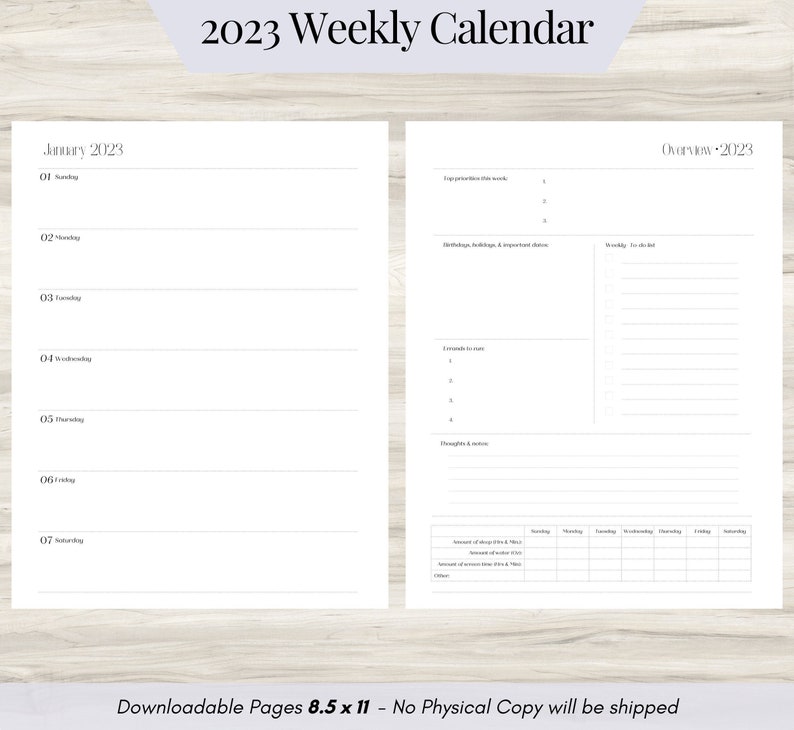 2023 Weekly Dated Calendar 2023 Planner 2023 Digital - Etsy