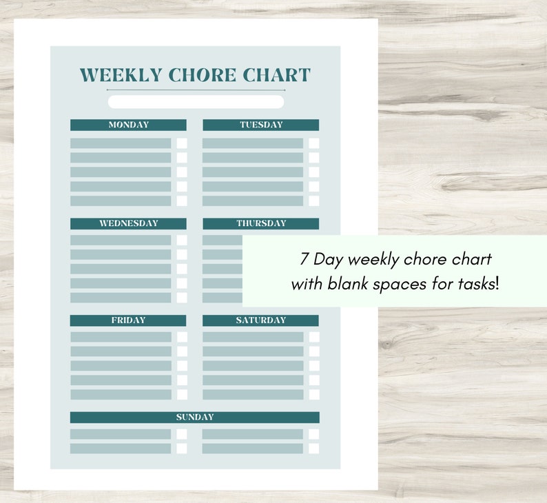 Weekly Adult Chore Chart Printable: Cleaning Schedule (PDF) - Etsy