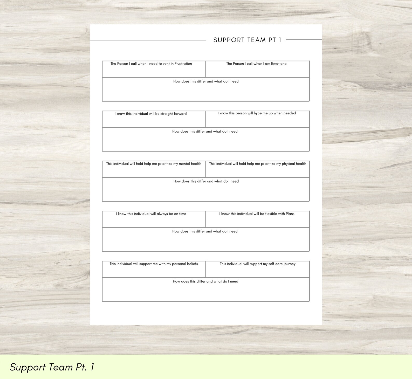 Support Team Sheets for Mental Health Therapy Journal | Etsy