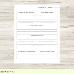 Support Team Sheets for Mental Health, Therapy Journal- Depression ...