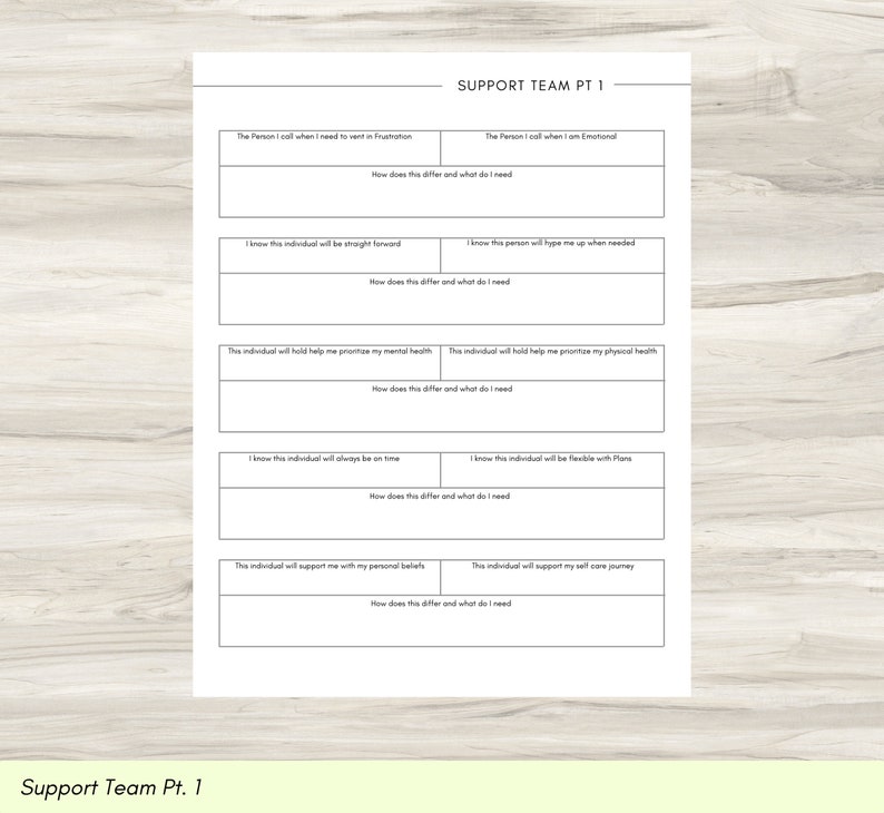 Support Team Worksheet: Mental Health Therapy Journal (PDF | Mental ...