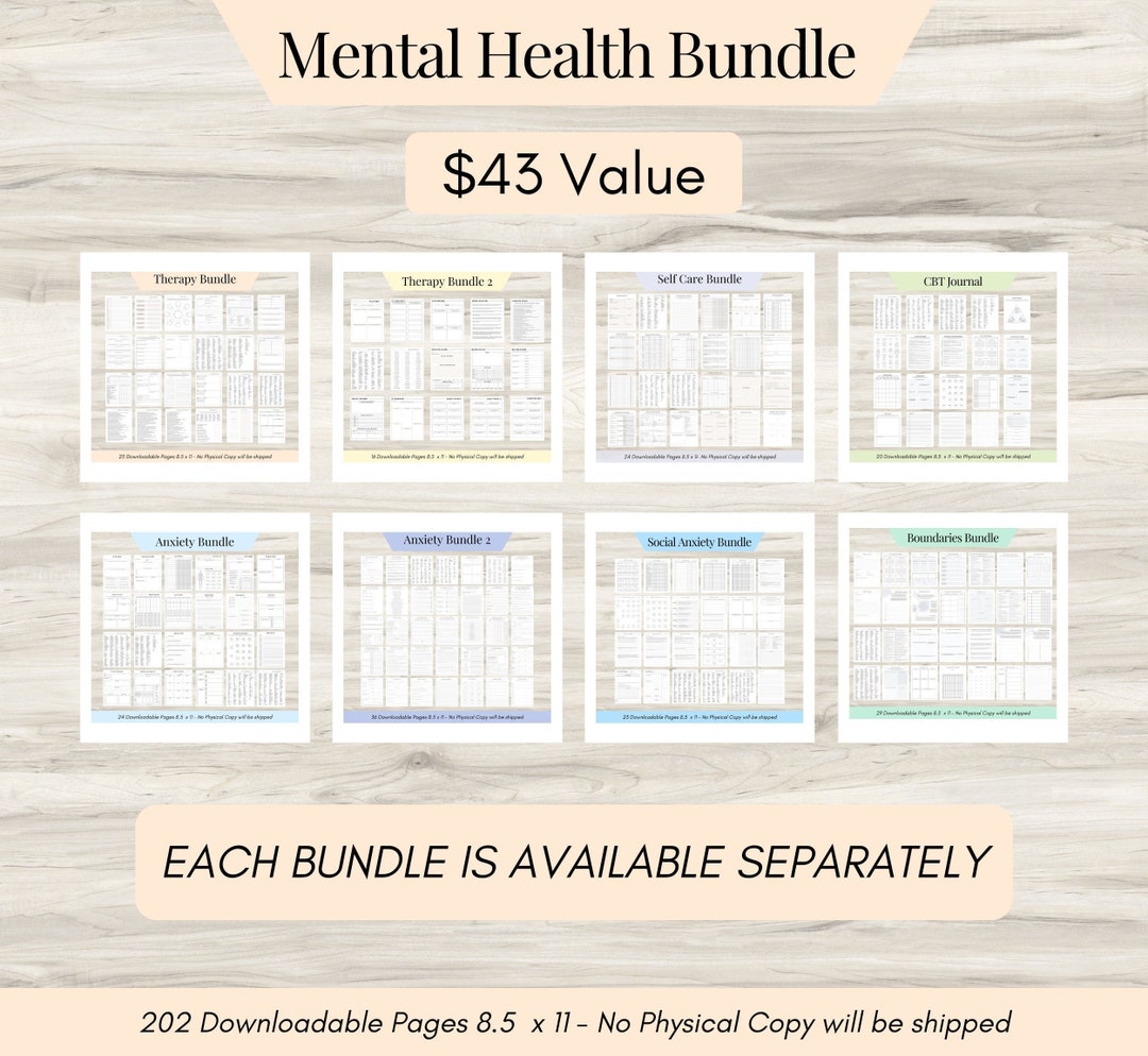 Mental Health Journal Bundle: Therapy, Anxiety, Self-care | Mental ...