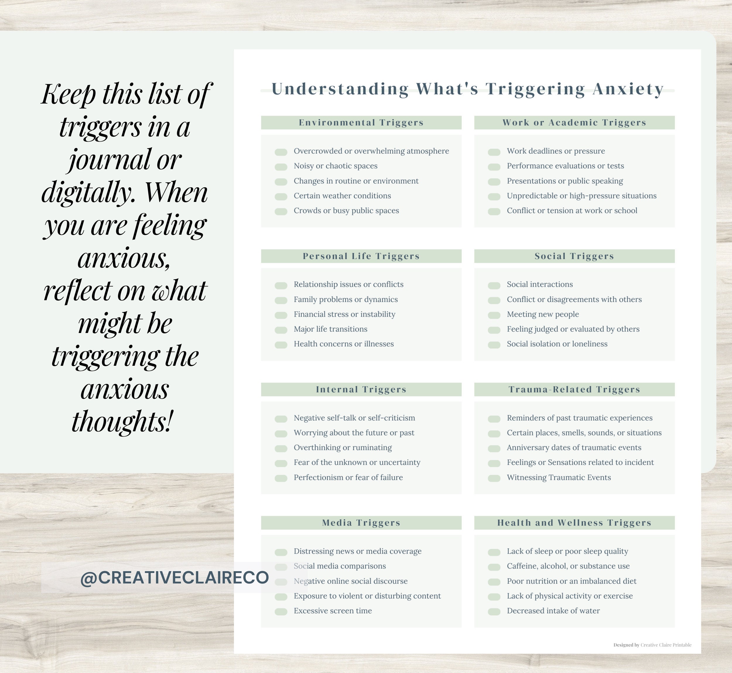 Anxiety Triggers Chart: Mental Health Tracker (PDF) - Etsy