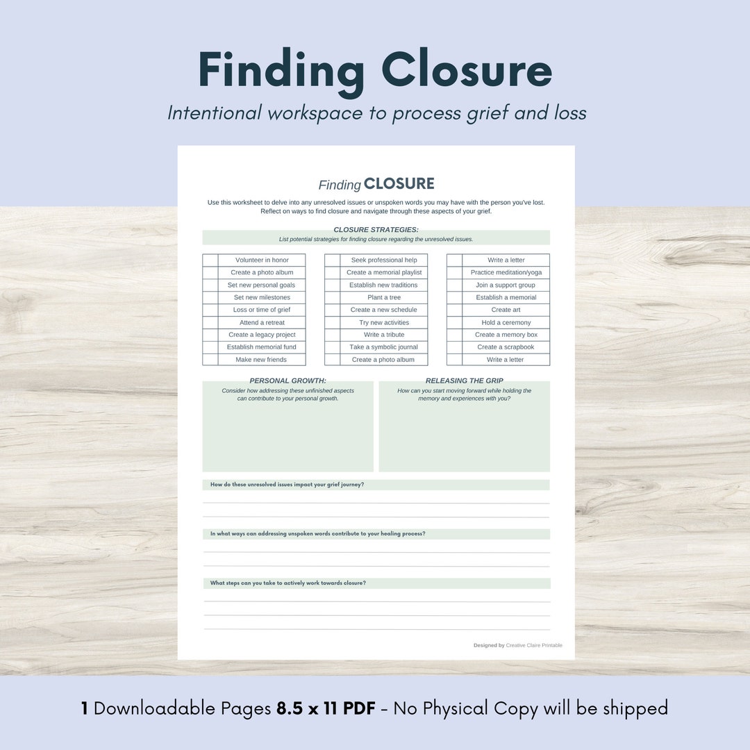 Finding Closure: Grief Worksheet for Healing & Acceptance | - Etsy