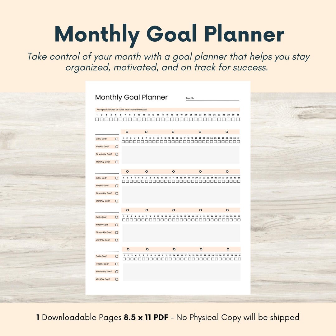 Monthly Goal Planner, New Year, Goals Tracker, Monthly Habits ...