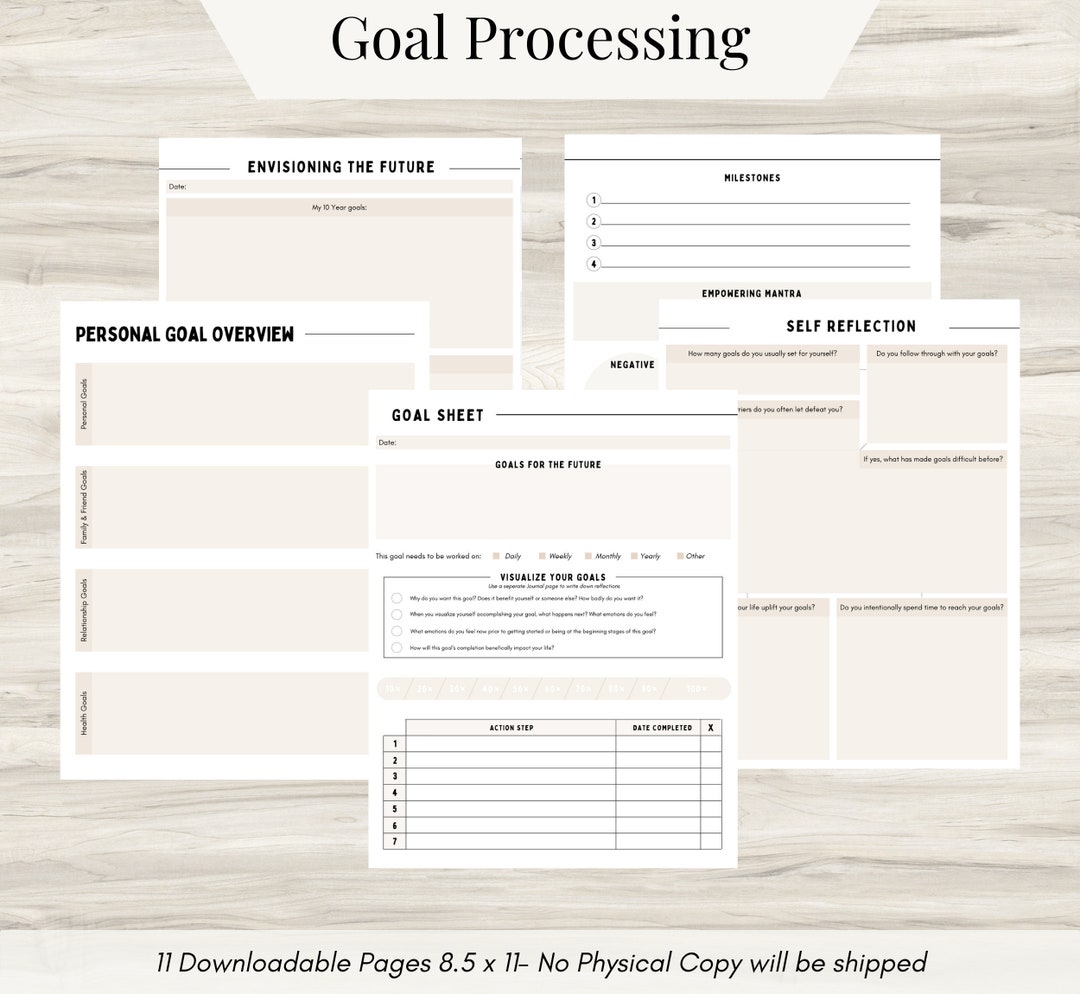 Goal Processing Journal Pages for Daily Self Care, Mental Health ...