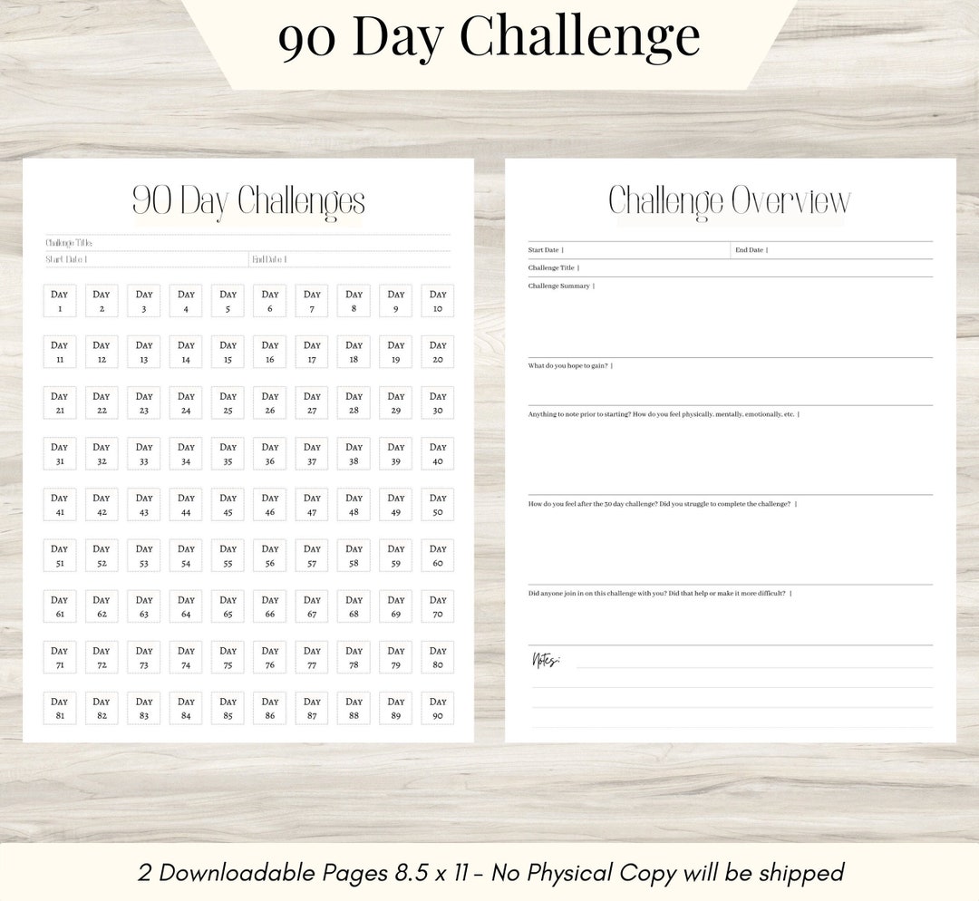 90-day Challenge Tracker and Challenge Overview, Habit Tracker, Healthy ...