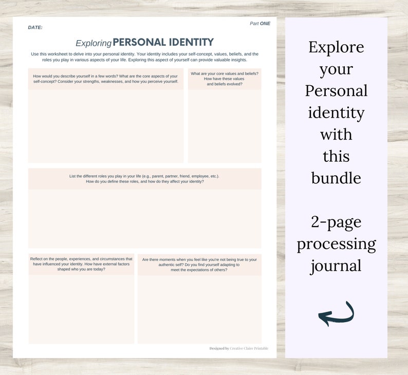 Personal Identity Processing Journal: Self-reflection Worksheet| Mental ...