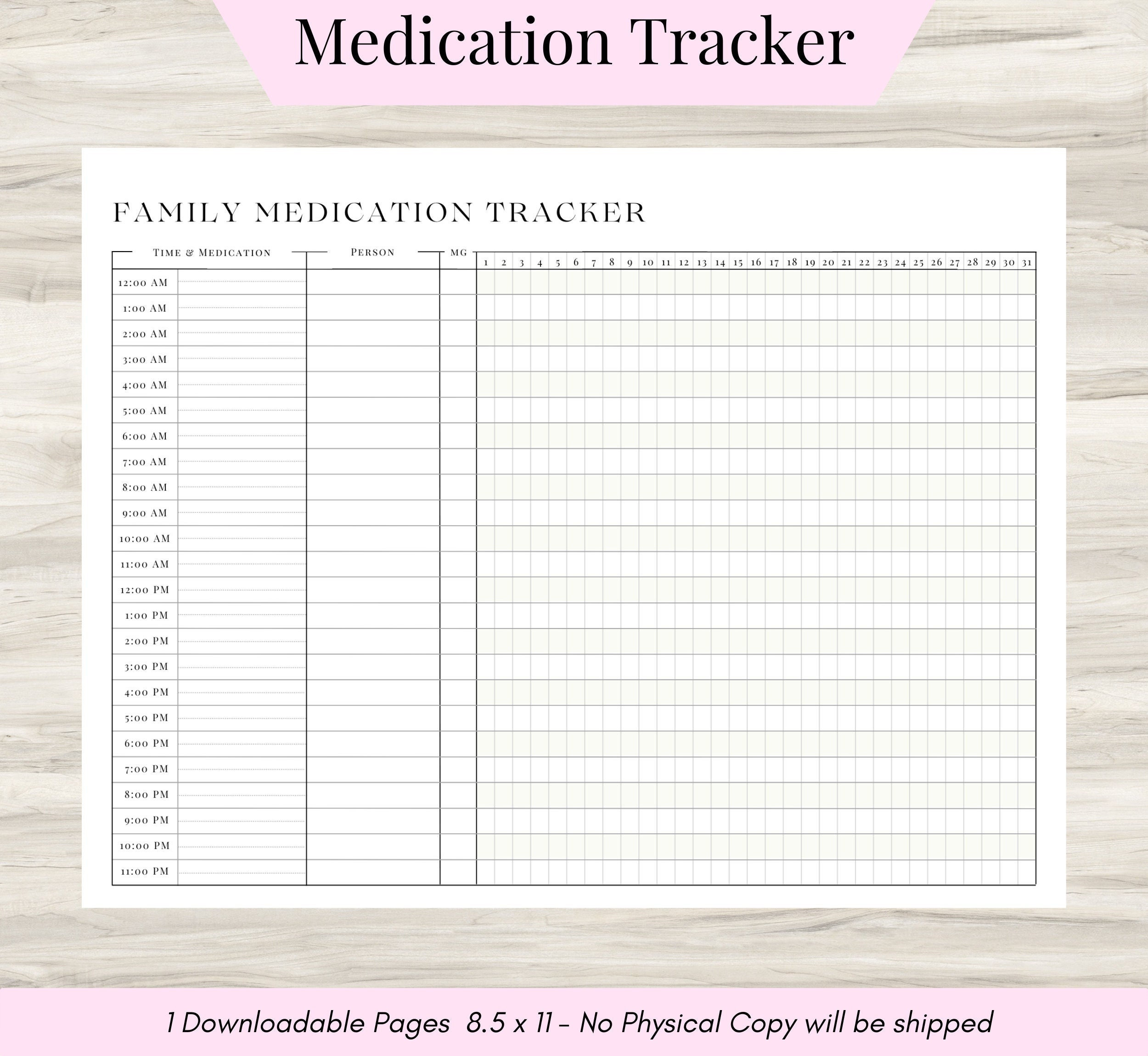 Family Medication Tracker Printable: Medication Log (digital Download ...