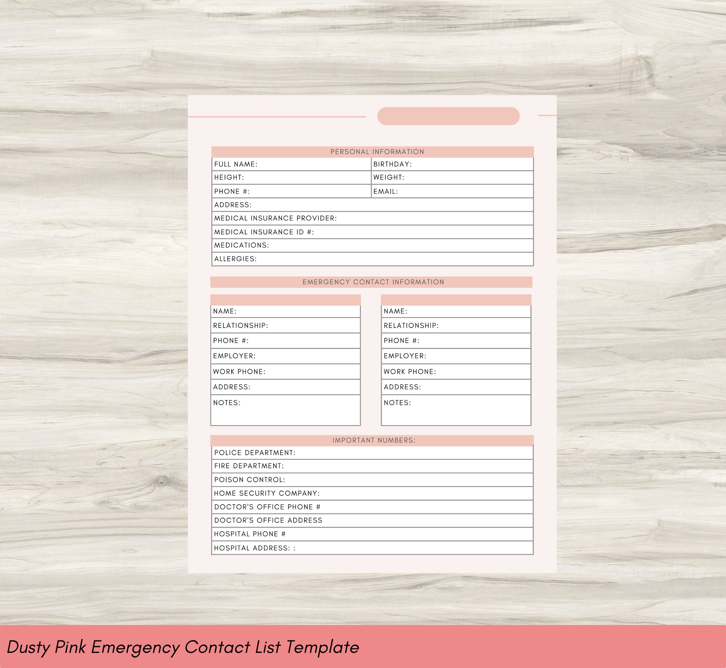 Emergency Contact List Emergency Contact Sheet Emergency Kit | Etsy