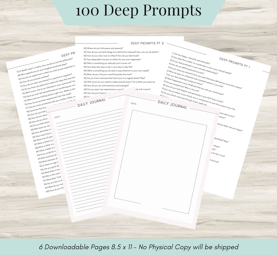 100 Deep Thought Journal Prompts: Self-care Writing (PDF Download) - Etsy