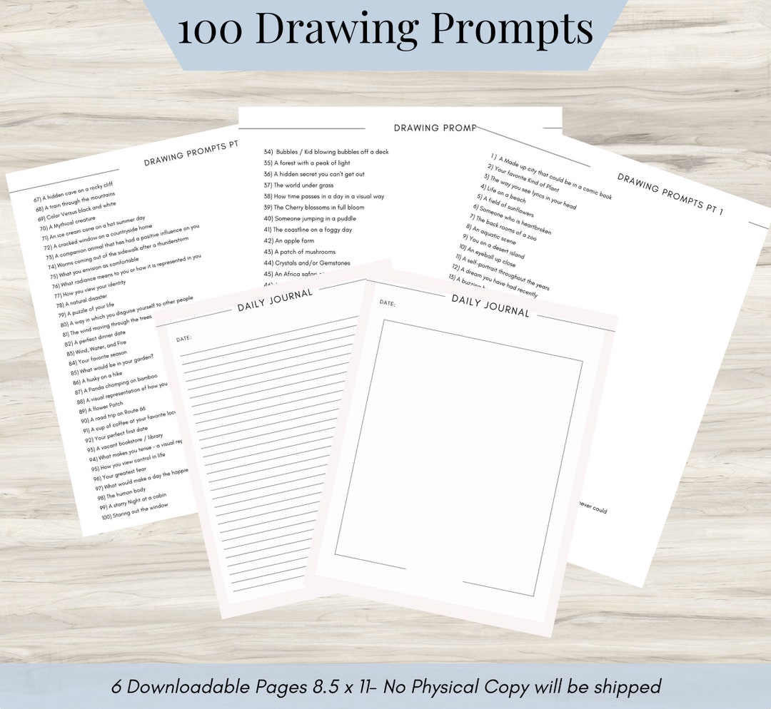 100 Drawing Journal Prompts, Drawing Prompts, Artwork Prompts Mental ...